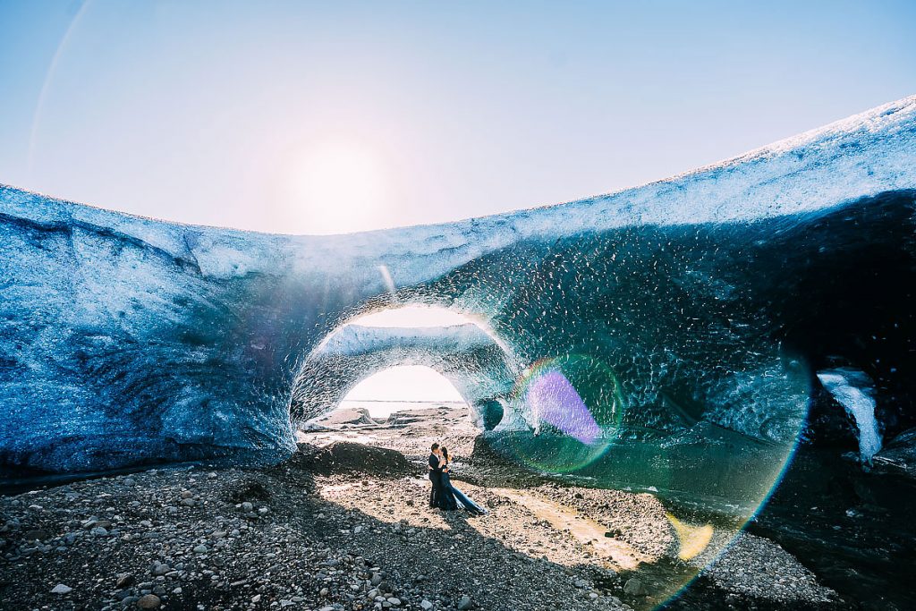 Ice Cave Pre Wedding Shoot in Iceland on a Snowy Glcier